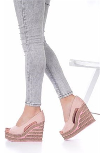 MD34994 Pudra Süet Dolgu Topuk Kadın Ayakkabı MD34994 Pudra Süet Dolgu Topuk Kadın Ayakkabı