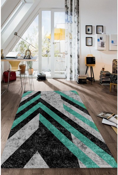 Turkuaz Geometrik Desenli Halı (Makinada Yıkanabilir Kaymaz Dot Taban) - WL1284 Turkuaz Geometrik Desenli Halı (Makinada Yıkanabilir Kaymaz Dot Taban) - WL1284