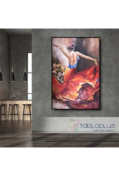 Dansçı Çiçekli Kadın Yağlı Boya Dokulu Tablo