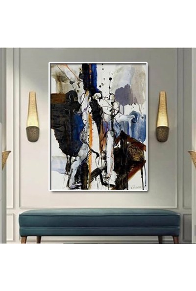 Soyut Kahve Lacivert Yağlı Boya Dokulu Tablo Soyut Kahve Lacivert Yağlı Boya Dokulu Tablo