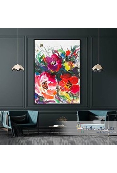 Tablo Plus Big Red Flowers Yağlı Boya Dokulu Tablo