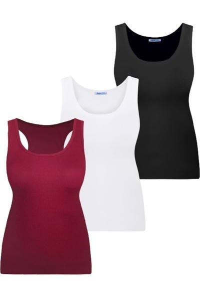 Darkzone Siyah-Beyaz -Bordo 3'lü Penye Kadın Atlet Darkzone Siyah-Beyaz -Bordo 3'lü Penye Kadın Atlet