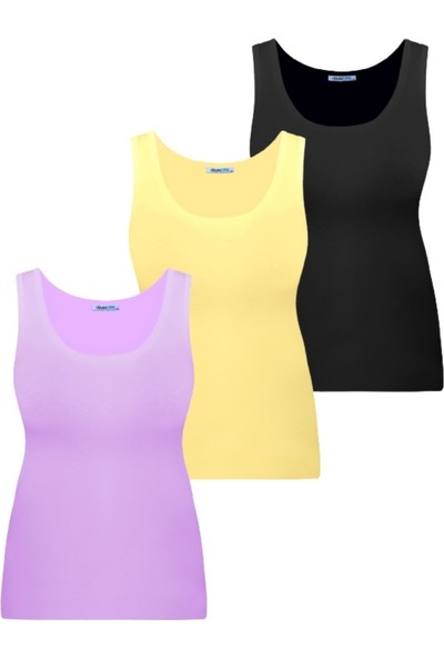 Darkzone Siyah-Sarı-Lila 3'lü Penye Kadın Atlet Darkzone Siyah-Sarı-Lila 3'lü Penye Kadın Atlet