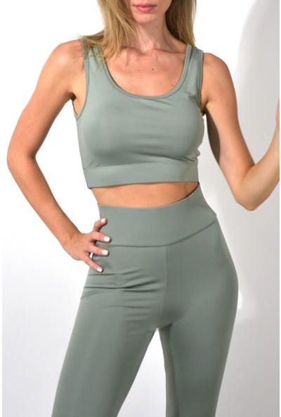 Yüksel Bel Düz Kesimli Haki Tayt