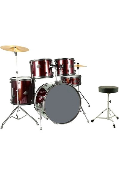 Focus FCP0803-WR - 5 Parça Aksamlı ve Zilli Bordo Akustik Davul Seti Focus FCP0803-WR - 5 Parça Aksamlı ve Zilli Bordo Akustik Davul Seti