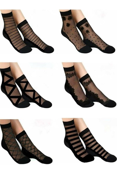 Meguca Socks kadın Desenli Siyah Tül Çorap 6 ' Lı Paket Meguca Socks kadın Desenli Siyah Tül Çorap 6 ' Lı Paket