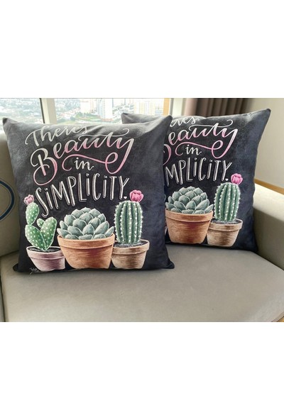 Kaktüs Desenli Dekoratif 2'li Minder Kılıfı Seti 60X60 cm
