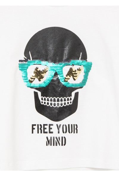 Funky Rocks Bisiklet Yaka Oversize Baskılı Ekru Kız Çocuk T-Shirt - Glg-24