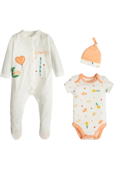 Miny Center Kız Bebek Body'li Set 3 Lü Ekru Miny Center Kız Bebek Body'li Set 3 Lü Ekru