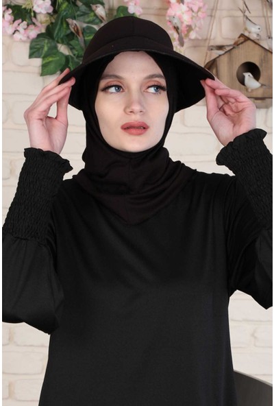 Ayşe Tasarım Şapkalı Penye Bone,siyah,sp-2