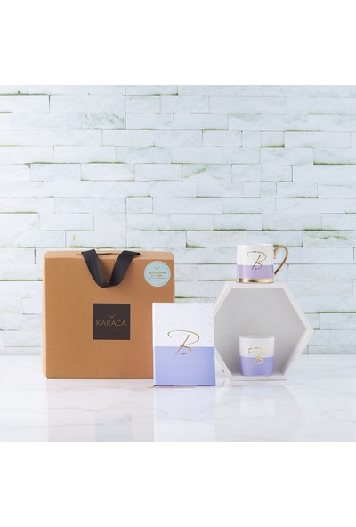 Karaca B Harfli Kupa&Defter&Mum Hediye Kutusu