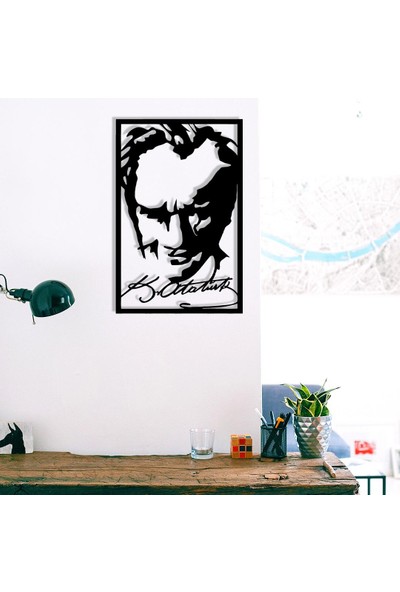 Payidarts Imzalı Atatürk Portre Lazer Kesim Metal Duvar Tablo 60X92CM