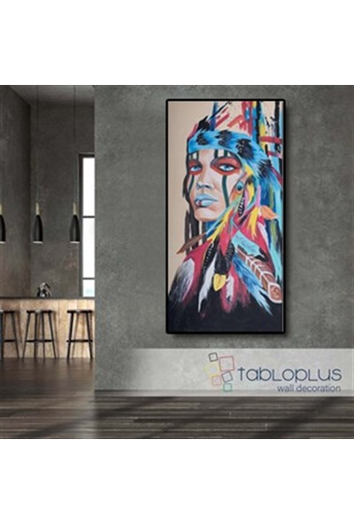 Tablo Plus Kızılderili Kadın Yağlı Boya Dokulu Tablo