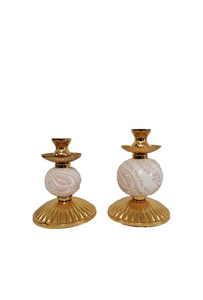 Ikili Kısa Krem Çinili Mumluk Gold