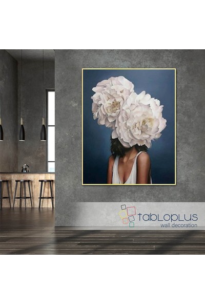 Tablo Plus Kadın ve Çiçekler Yağlı Boya Dokulu Tablo