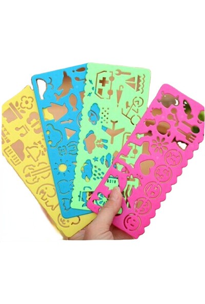 Just For U 4 Adet Karikatür Çizim Şablonu Cetvel - Çok Renkli (Yurt Dışından)