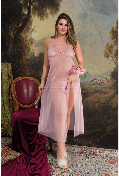 Bella Notte Açık Pembe Yırtmaçlı Uzun Tül Gecelik 6605 Bella Notte Açık Pembe Yırtmaçlı Uzun Tül Gecelik 6605