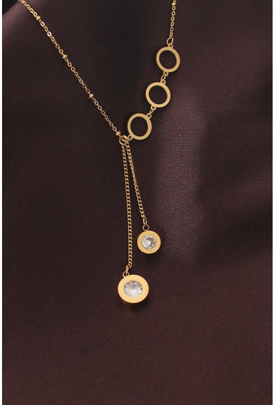 Kaktüs Kedi Çelik Kristal Taşlı Oval Kolye