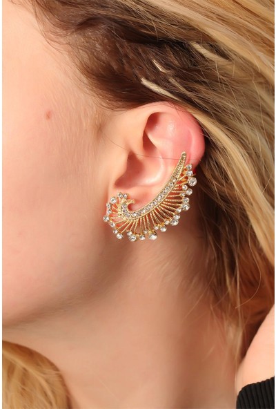 Kaktüs Kedi Altın Renk Zirkon Taşlı Kıkırdak Küpe