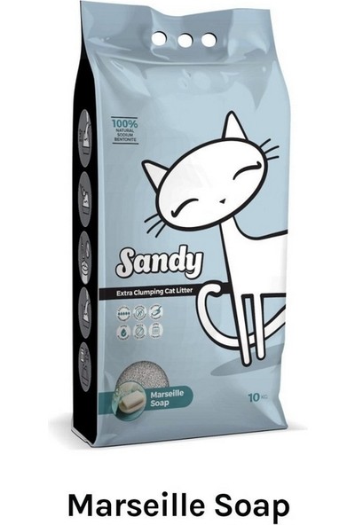 Sandy Marsilya Sabun Kokulu Bentonit Doğal Kedi Kumu 10 kg Sandy Marsilya Sabun Kokulu Bentonit Doğal Kedi Kumu 10 kg