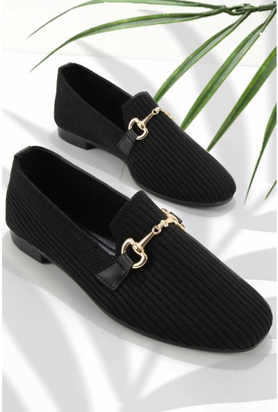 Bambi Siyah Triko Kadın Loafer Ayakkabı K016713020