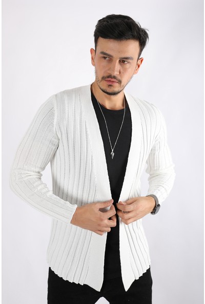 Erkek Fitilli Beyaz Hırka