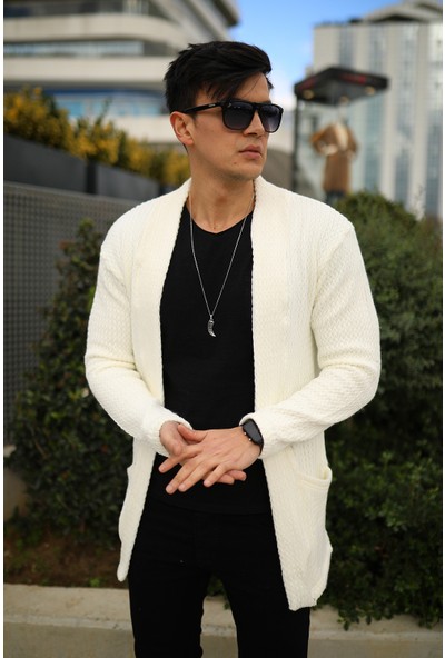 Karpefingo Erkek Örme Cepli Beyaz Hırka Karpefingo Erkek Örme Cepli Beyaz Hırka