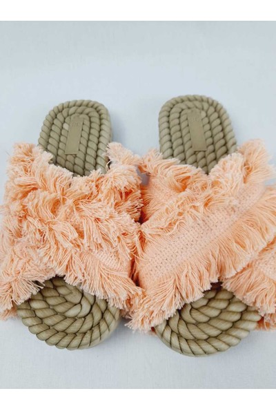 Yuna Kadın Turuncu Çapraz Örgü Terlik AYST35