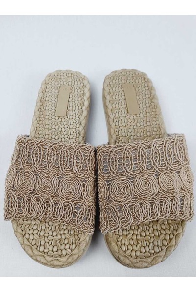 Yuna Hasır Bej Örgü Terlik AYST36