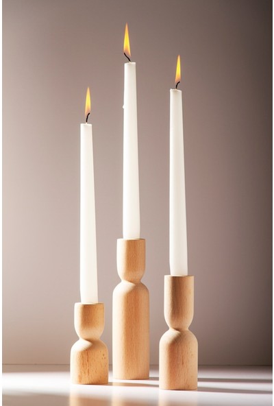 Gizemli Home Natural Wooden Sanatsal / Art 3 Lü Şamdan Set