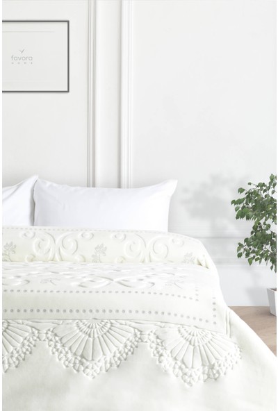 Merinos Pırıltı Embos Çift Kişilik Battaniye - Ekru Merinos Pırıltı Embos Çift Kişilik Battaniye - Ekru