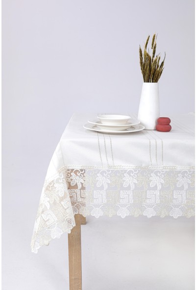 Favora Dantel Kenarlı Masa Örtüsü 160X220 - Ekru