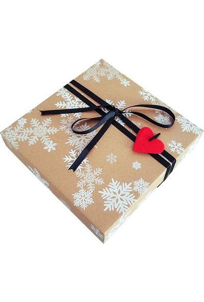 MD Gift Kraft Boş Hediye Kutusu Kalpli Kartanesi Desenli Özel Günler 25 x 25 x 10 cm