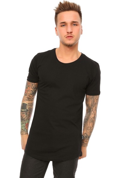 Kısa Kol Uzun Bisiklet Yaka Siyah Basic Erkek T-Shirt Kısa Kol Uzun Bisiklet Yaka Siyah Basic Erkek T-Shirt