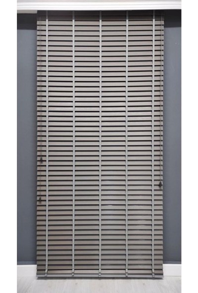 Techstorperde 25mm Çizgili Gri Polywood Ahşap Jaluzi