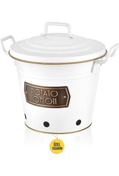 The Mia Patates Soğan Kovası Özel Beyaz Gold Galvaniz My Çeyizim MY05 The Mia Patates Soğan Kovası Özel Beyaz Gold Galvaniz My Çeyizim MY05