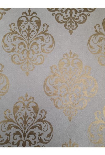 White Damaks Desenli Krem&gold Klasik Duvar Kağıdı(5m2)