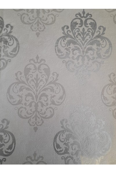 White Gri & Gümüş Damaks Desenli Duvar Kağıdı (5m2)