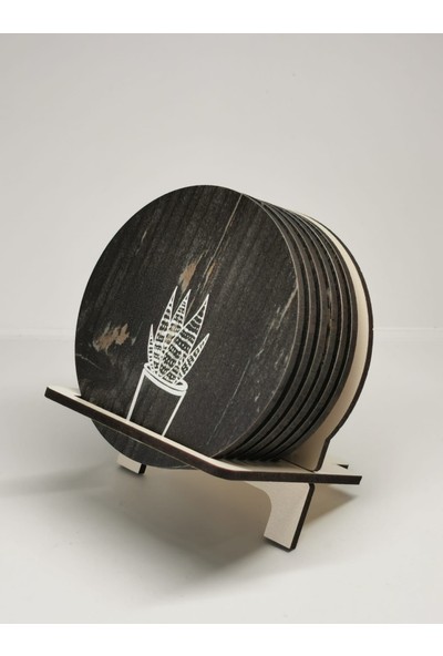 6'lı Bardak Altlığı Eskiz Kaktüs Özel Tasarım Mdf Lazer Çizim ve Stand