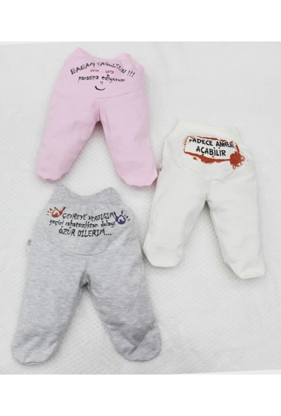 Sevnur Baby Kız Bebek Yazılı Rahat Kalıp Pamuk Patikli Alt Giyim 0-3 Ay, 3-6 Ay, 6-9 Ay (3lü Set)