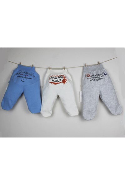 Sevnur Baby Erkek Bebek Yazılı Rahat Kalıp Pamuk Patikli Alt Giyim 0-3 Ay, 3-6 Ay, 6-9 Ay