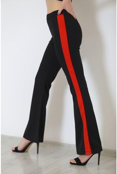 Şeritli Ispanyol Paça Pantolon Siyahkırmızı - 8827.1567.