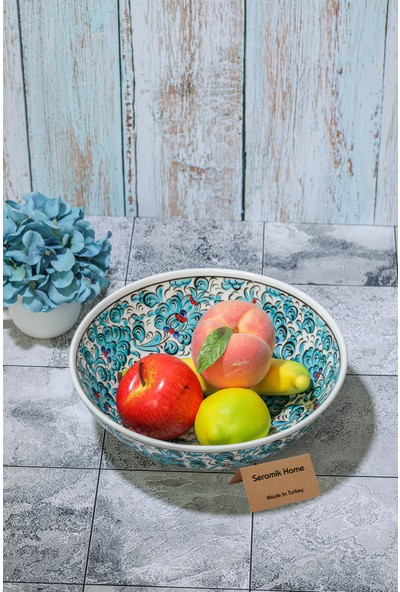 Seramik El Yapımı Kase Salata Meyve Sunum 25 cm
