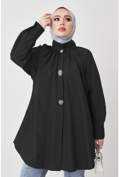 Instyle Arya Taş Işlemeli Patlı Gömlek - Siyah