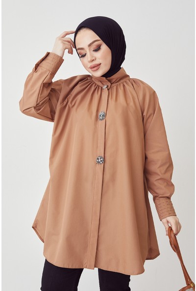 Instyle Arya Taş Işlemeli Patlı Gömlek - Camel