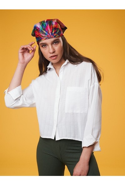 Eylül Moda Kadın Gömlek Ön Düğmeli Tek Cep Gömlek - Beyaz - L