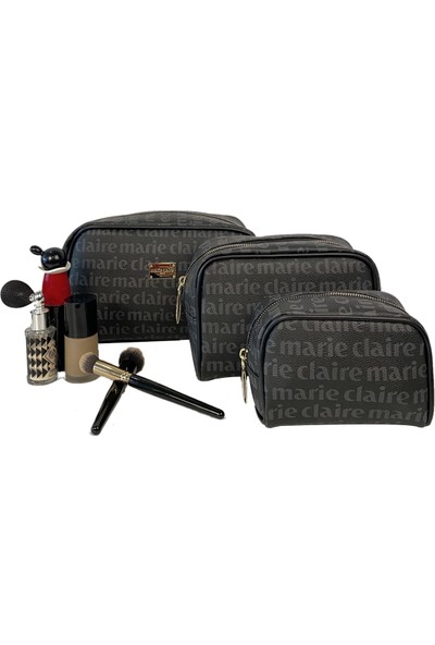 Marie Claire Siyah Kadın Makyaj Çantası 3'lü Set Delmare MC222111454
