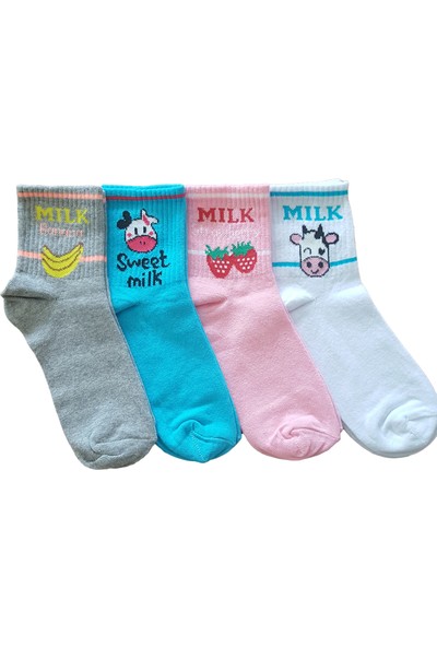 London Socks 4'lü Milk Desenli Tenis Çorap