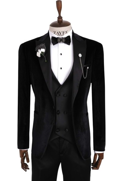 Zayfa Siyah Kadife Erkek Damatlık Smokin Zayfa Siyah Kadife Erkek Damatlık Smokin