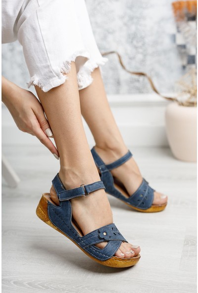 NeskaAvm Papatya Model Kot Mavi Sandalet NeskaAvm Papatya Model Kot Mavi Sandalet